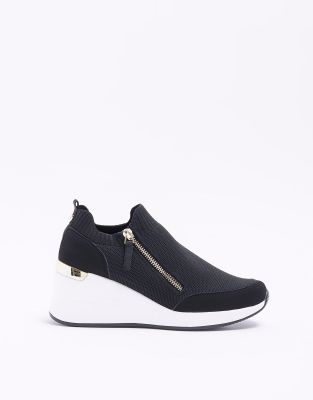 River Island zip wedge trainers in black | ASOS