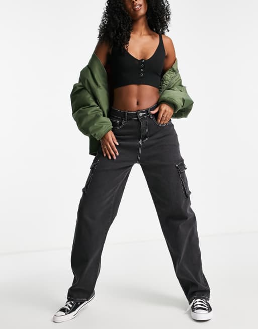 Roadies high waisted wide leg trousers in washed black | ASOS