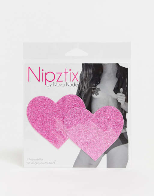 Розовые блестящие наклейки на соски в виде сердец Nipztix By Neva Nude ...