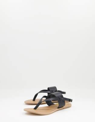 Rule London leather toe post sling back sandals in black | ASOS