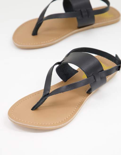Rule London leather toe post sling back sandals in black | ASOS