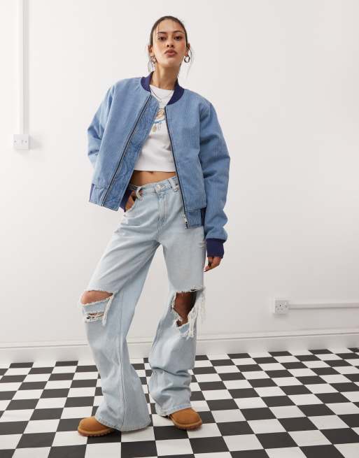 Santa Cruz denim bomber jacket in blue | ASOS