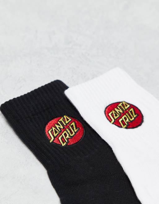 Santa Cruz dot logo 2 pack socks in white and black | ASOS