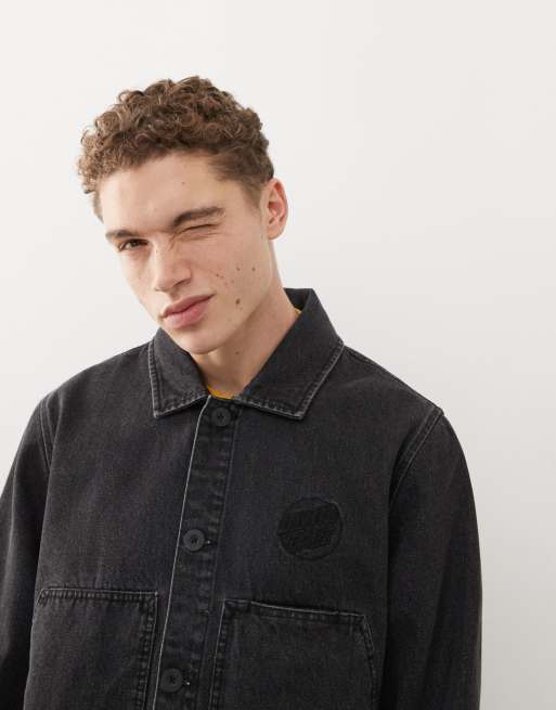 Santa Cruz logo button up workwear denim jacket in washed black | ASOS
