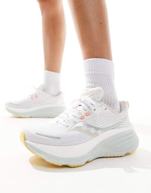 Saucony Hurricane 24 running trainers in white and foam