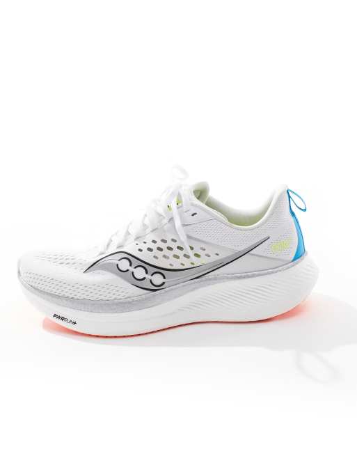 Saucony Ride 17 neutral running trainers in white and vizi