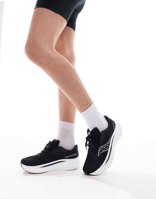 Saucony Ride 18 neutral cushioning trainers in black and white | ASOS