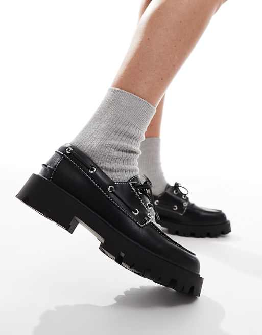 schuh Leora chunky boat shoes in black | ASOS schuh Leora chunky boat shoes in black | ASOS