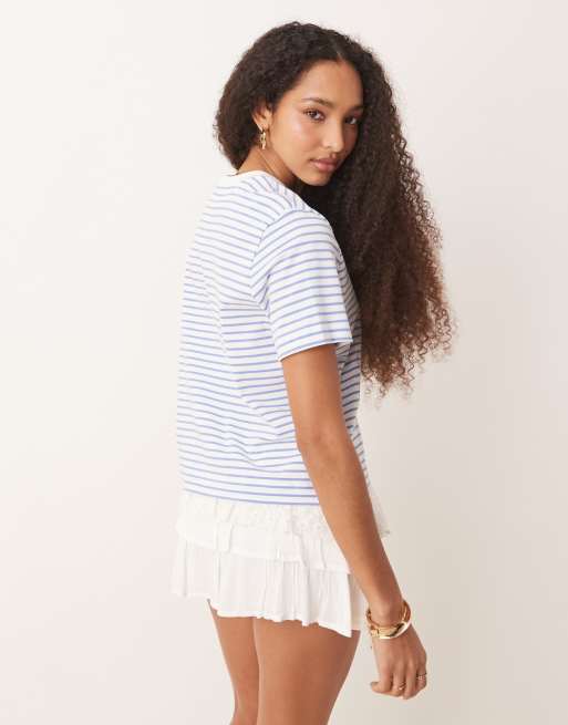 Selected boxy t-shirt in light blue stripe | ASOS