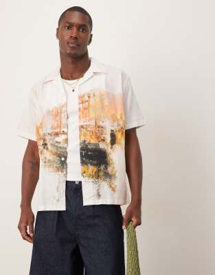Selected camp collar shirt with copenhagen art print | ASOS