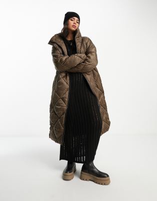 Selected Femme check padded maxi coat in multi | ASOS