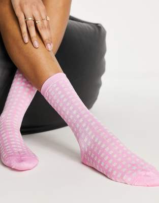 Selected Femme checked socks in pink | ASOS