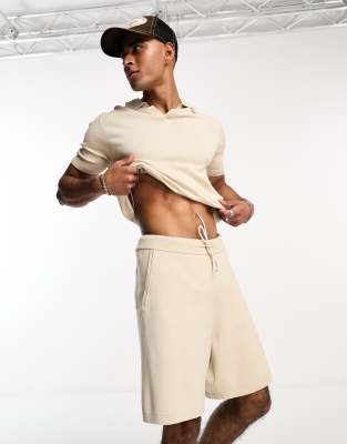 Selected Homme – Beige stickade shorts med dragsko, del av set | ASOS