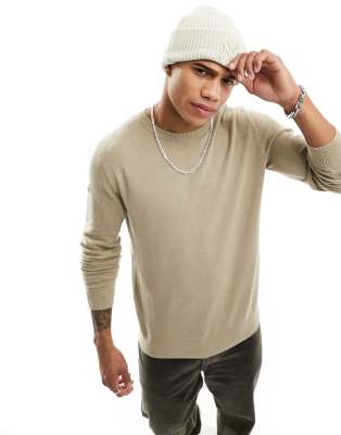 Selected Homme crew neck jumper in cream | ASOS