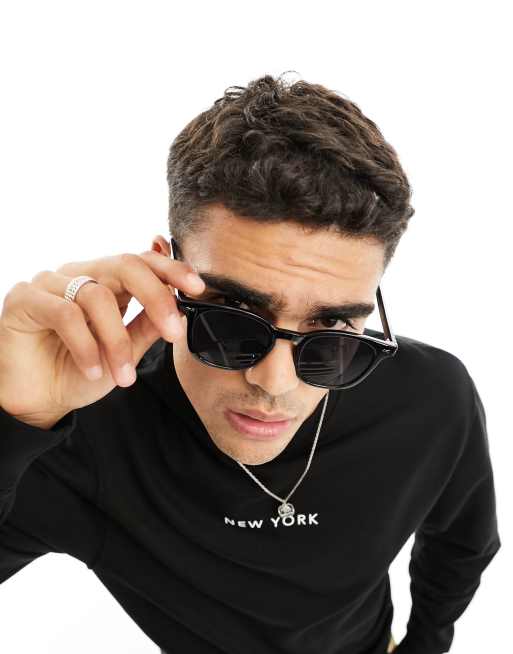 Selected Homme high brow square sunglasses in black | ASOS