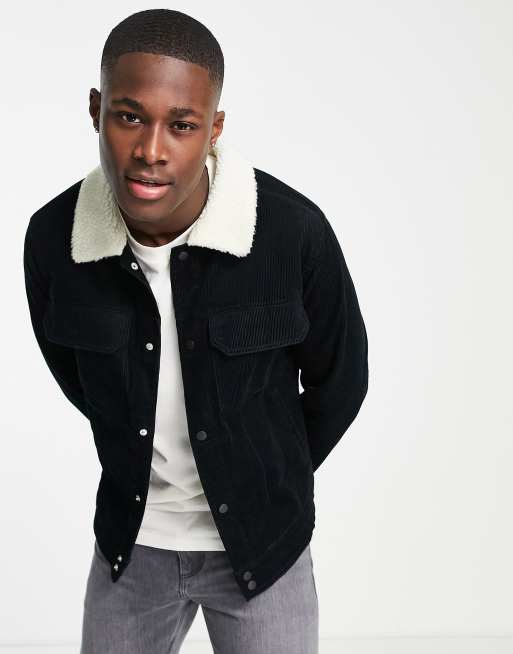 Selected Homme jacket with borg collar in black cord | ASOS