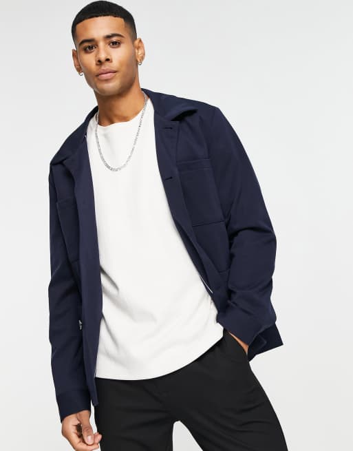 Selected Homme jersey boxy slim fit suit jacket in navy | ASOS