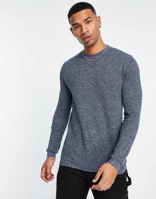 Selected Homme knitted crew neck jumper in navy fleck | ASOS