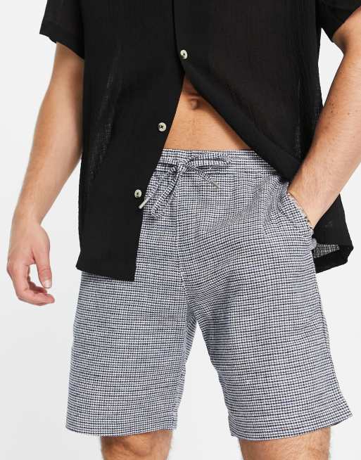 Selected Homme linen mix shorts in navy check | ASOS