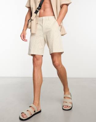 Selected Homme - Short rayé en crépon de coton mélangé - Blanc/beige | ASOS