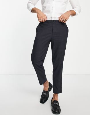 Selected Homme slim tapered smart pants in dark navy check | ASOS