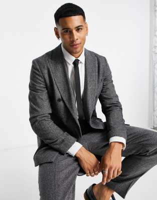 Selected Homme Suit Jacket In Double Breasted Gray Herringbone | ModeSens