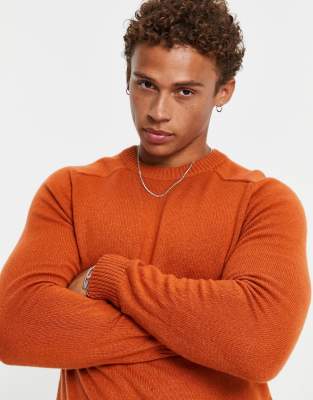 Selected Homme wool crew neck sweater in orange | ASOS