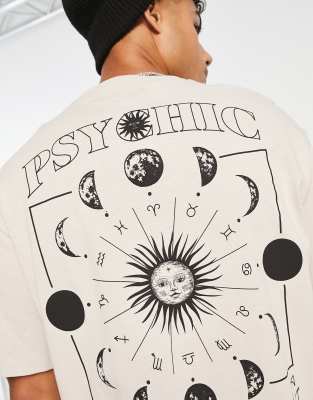Selected oversized t-shirt with psychic reading back print in beige | ASOS