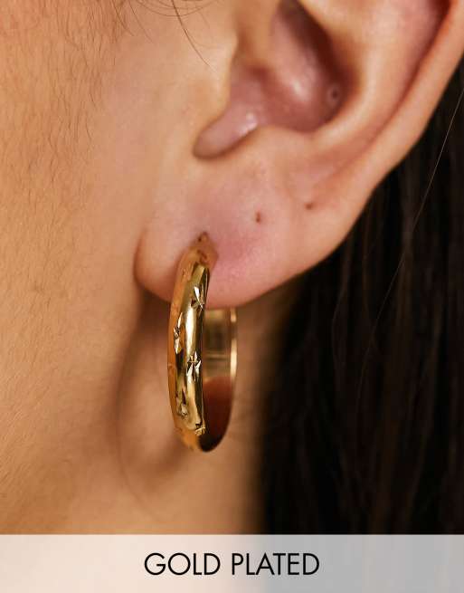 Seol + Gold 18ct gold vermeil star pattern creole hoop earrings | ASOS