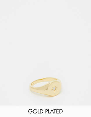 Seol + Gold – Runder Siegelring aus 18-Karat-Gold-Vermeil mit Zirkonia ...