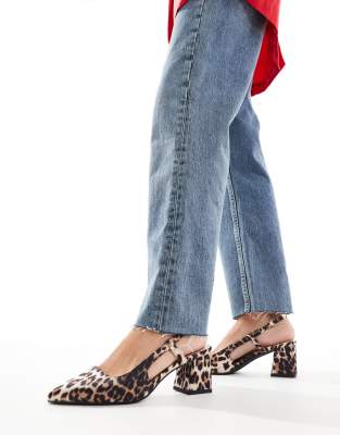 SEQWL pointed slingback block heeled shoes in leopard print | ASOS