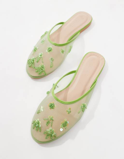 SEQWL XY embellished sandals in mesh green | ASOS