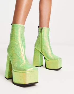 Shellys London Scorpio platform boot in green shimmer | ASOS