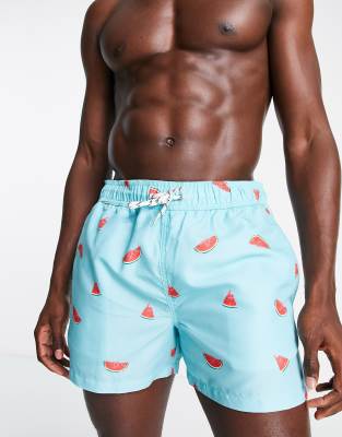 Shorts de baño azules con estampado de sandías de New Look | ASOS
