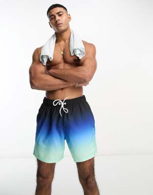 Shorts de baño de 5" color menta y azules con diseño degradado y logo ...
