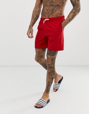 Shorts de baño de largo medio rojos de ASOS DESIGN | ASOS