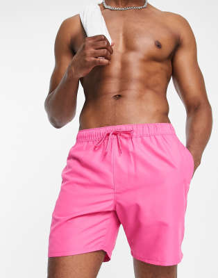 Shorts de baño de largo medio rosa luminoso de ASOS DESIGN | ASOS