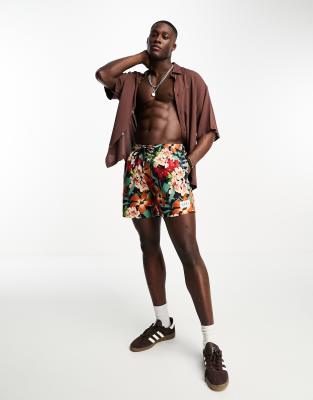 Shorts de baño negros con estampado floral rosa y logo retro de GANT | ASOS