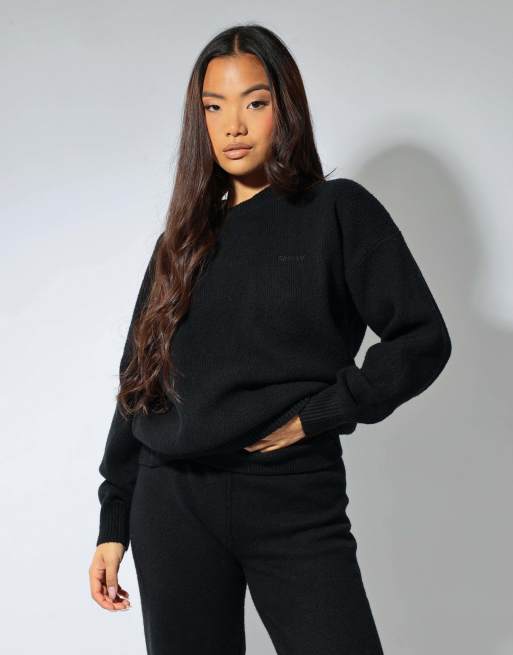 Simmi London Faye soft touch oversized crewneck in black | ASOS