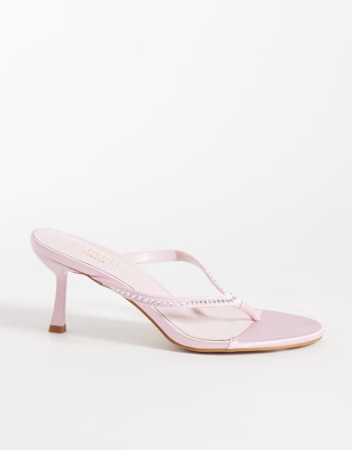Simmi London Iris Wide Fit heeled embellished toe post sandals in pink ...