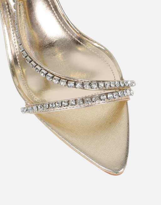 SIMMI Shoes Thesus diamante heeled sandals in gold mirror | ASOS