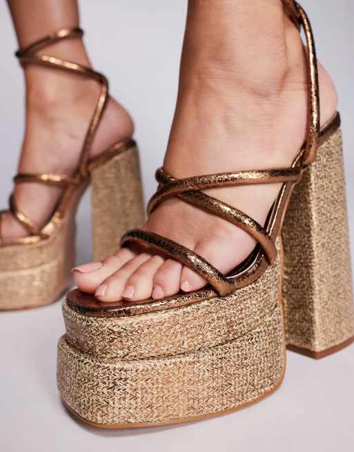 SIMMI Shoes Troppaz bronze metallic platform heeled sandals in bronze ...
