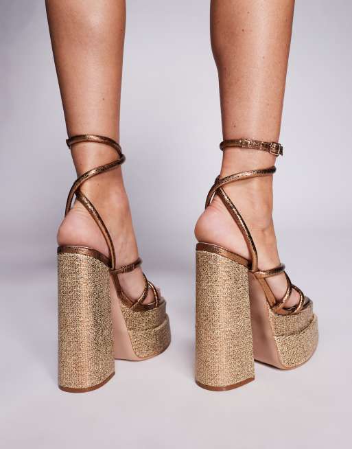SIMMI Shoes Troppaz bronze metallic platform heeled sandals in bronze ...