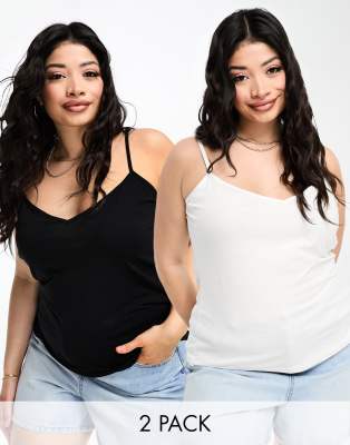 Simply Be 2 pack cami vests in black and white | ASOS