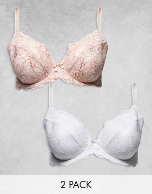 Simply Be 2 pack ella lace bras in blush pink and white | ASOS