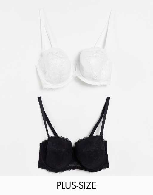 Simply Be Katie 2 Pack Of Lace Underwired Multiway Bra In Black And