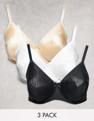 Simply Be - Pakke med 3 par BH'er med bøjle i sort/hvid/neutral | ASOS