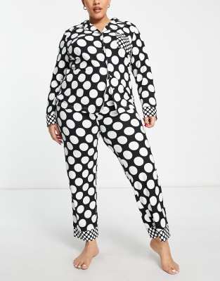 Simply Be polka dot pajama set in black and white | ASOS