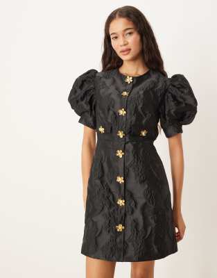 Sister Jane - Anemone - Sort minikjole i jacquardvævet stof | ASOS