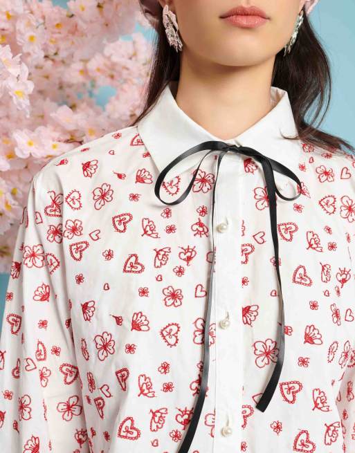 Sister Jane heart and flower embroidered shirt in ivory | ASOS